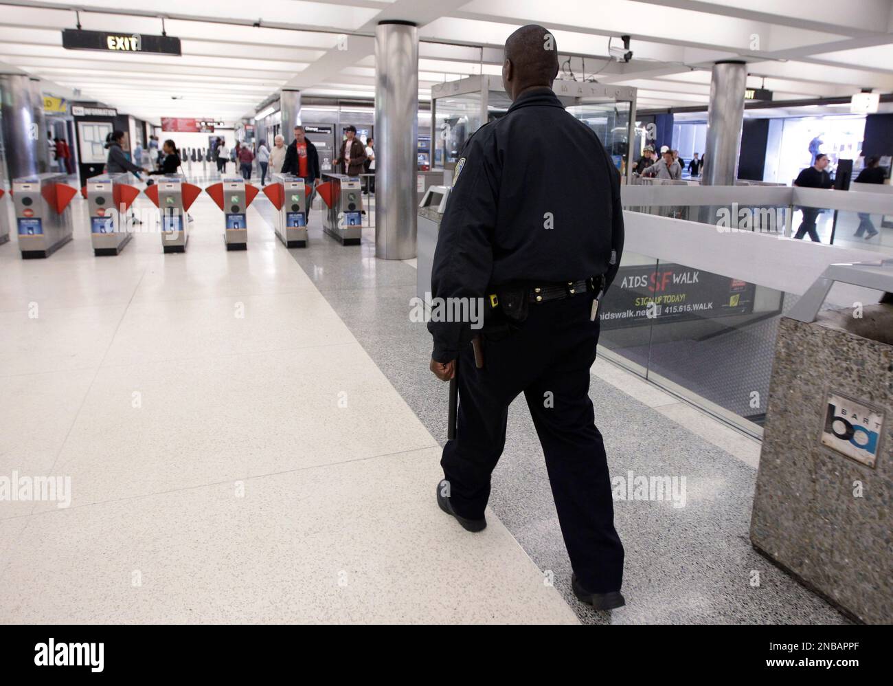 In this Aug. 26, 2011 photo, a Bay Area Rapid Transit (BART) police ...