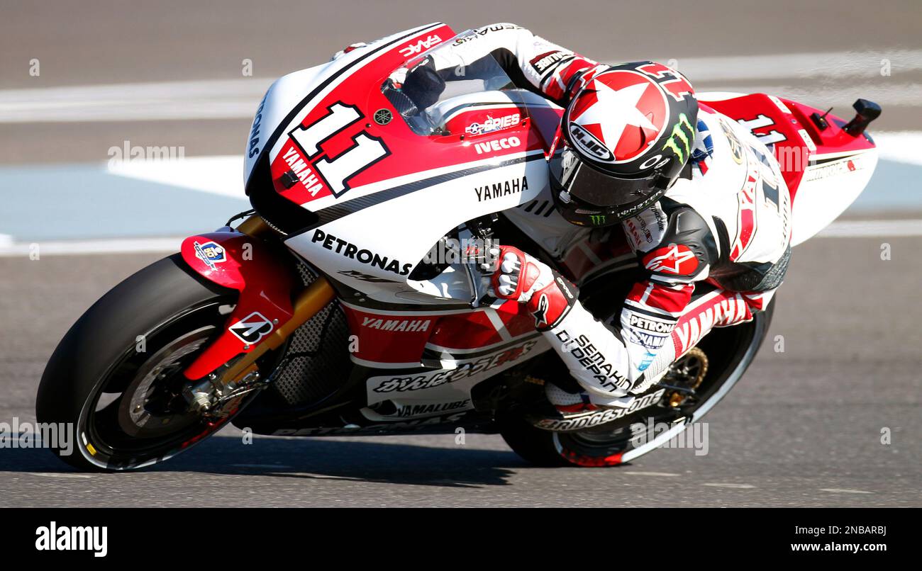 Ben Spies rides his Yamaha during the final warmup session for the ...