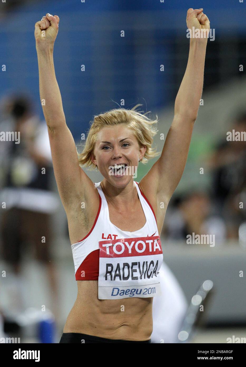 Latvia's Ineta Radevica celebrated after taking bronze medal in the ...