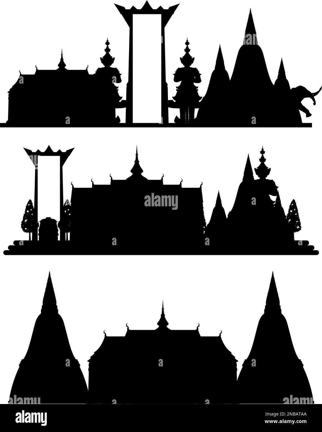 Thailand tourist attraction landmark with silhouette illustration Stock ...