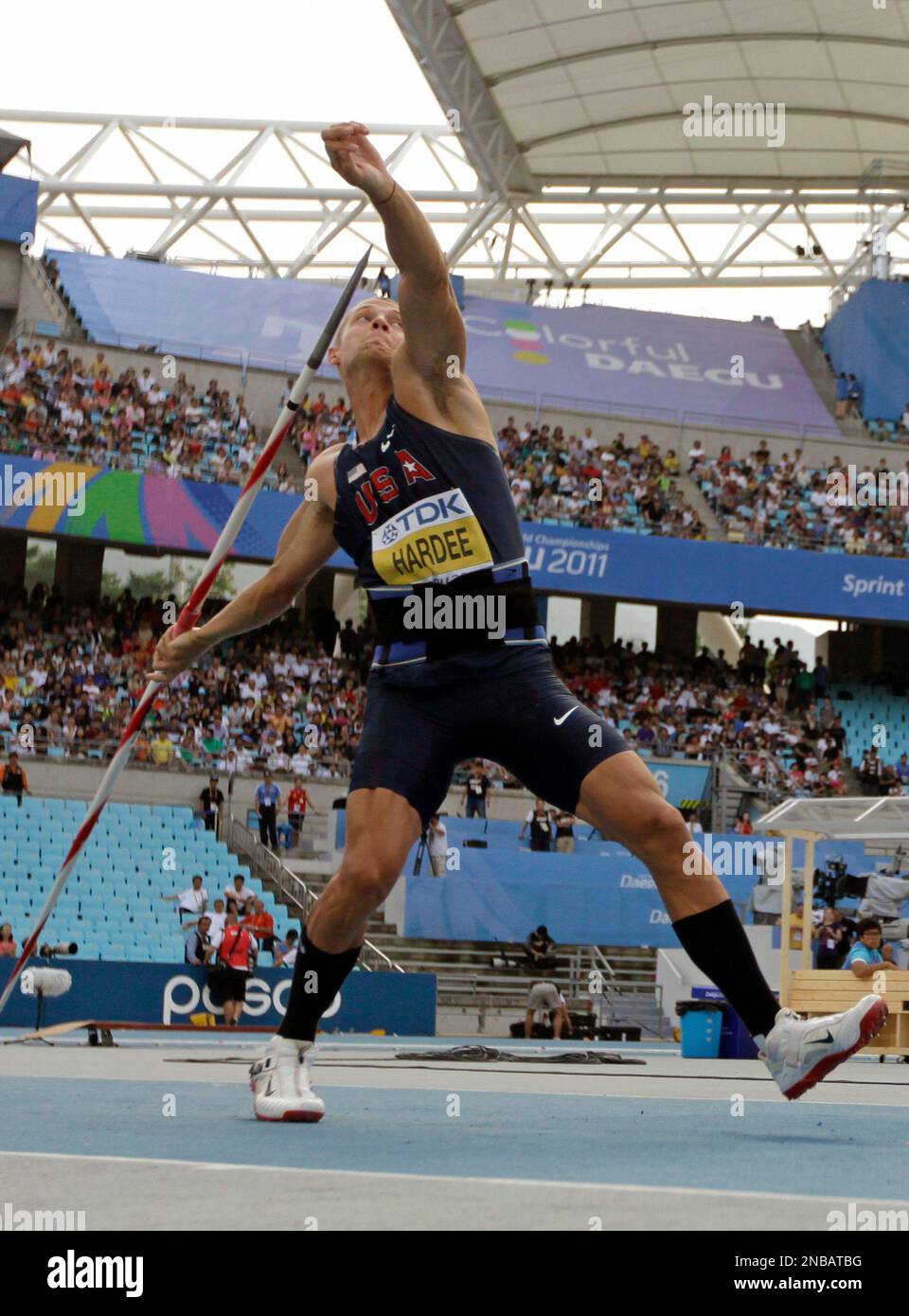 USA's Trey Hardee competes in the Javelin Throw of the Decathlon at the ...