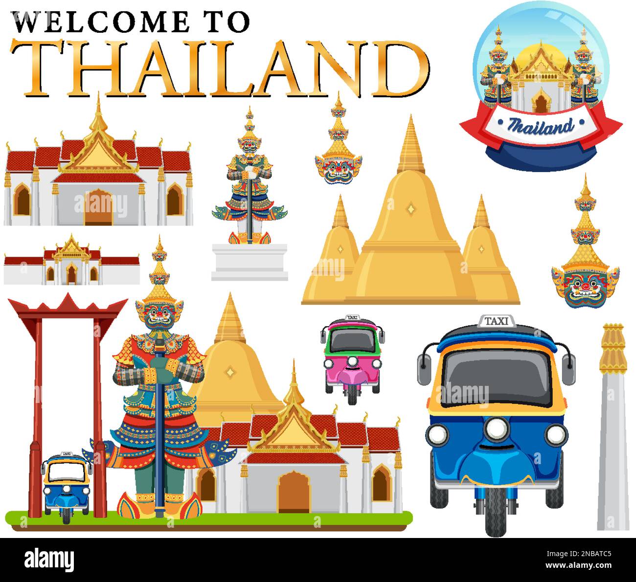 Set of elements about thailand tourist attraction illustration Stock ...