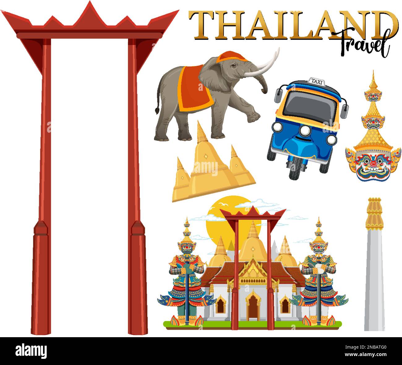 Set of elements about thailand tourist attraction illustration Stock ...