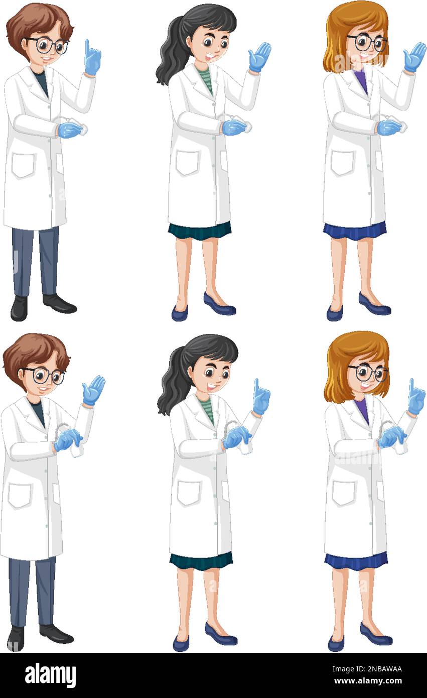 Set of doctor characters standing with explain pose illustration Stock ...