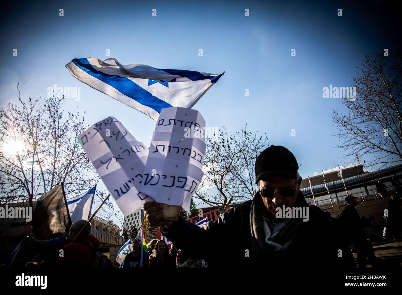 Jerusalem, Israel. 13th Feb, 2023. A supporter of the Israeli Prime ...