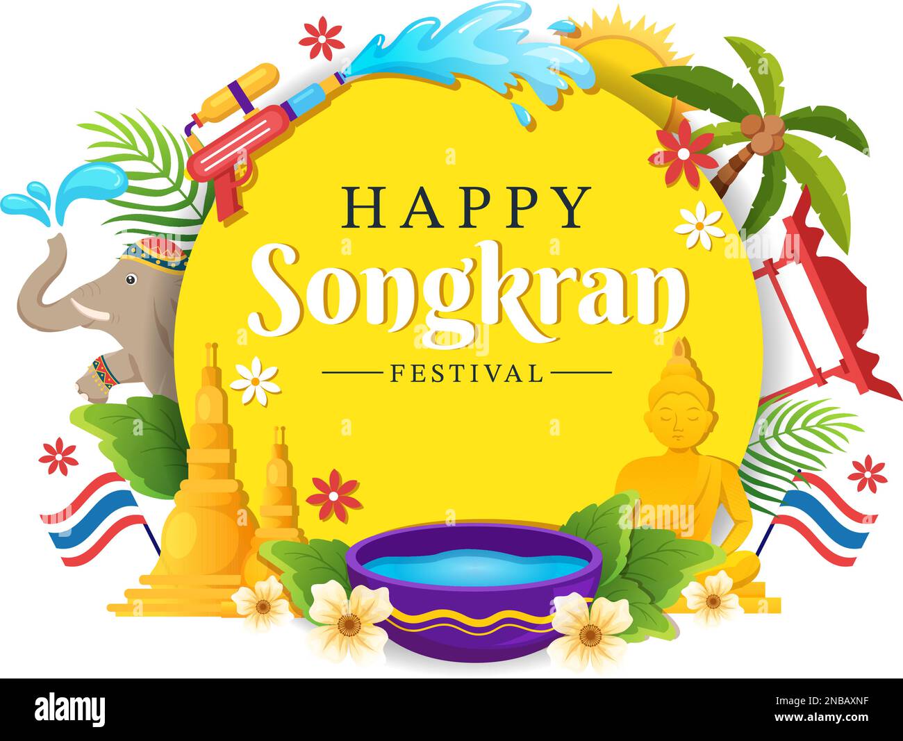 Happy Songkran Festival Day Illustration with Playing Water Gun in ...