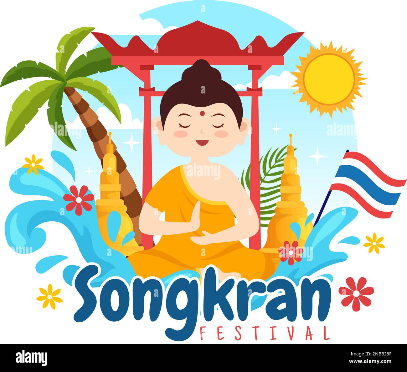 Happy Songkran Festival Day Illustration with Playing Water Gun in ...