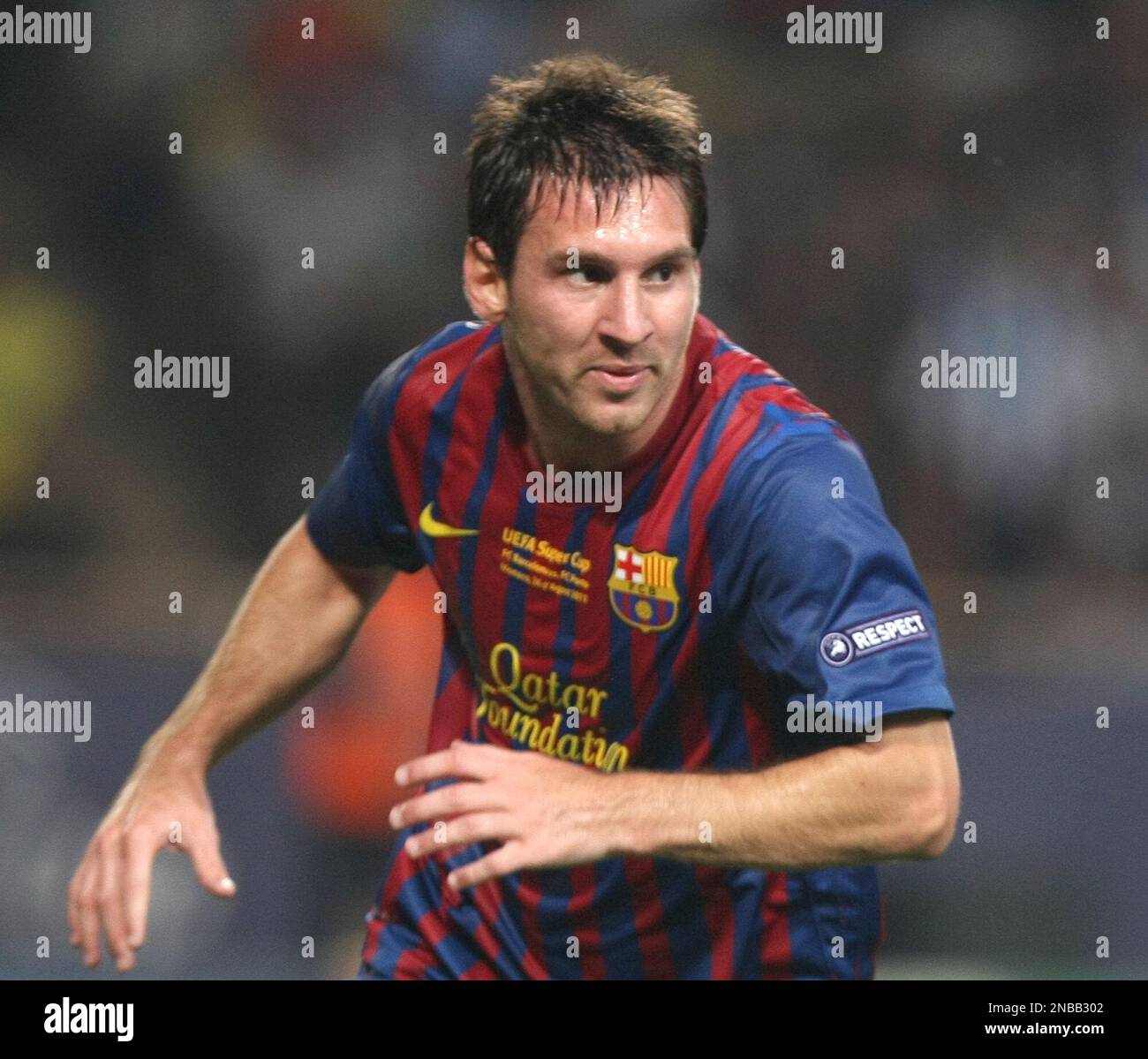 Barcelona's Argentinian forward Lionel Messi , reacts after scoring ...