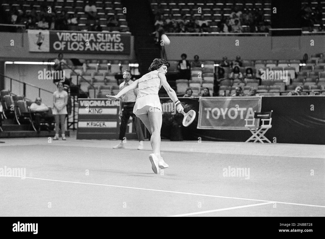 Top seeded Billie Jean King goes after a back-handed lob shot just ...