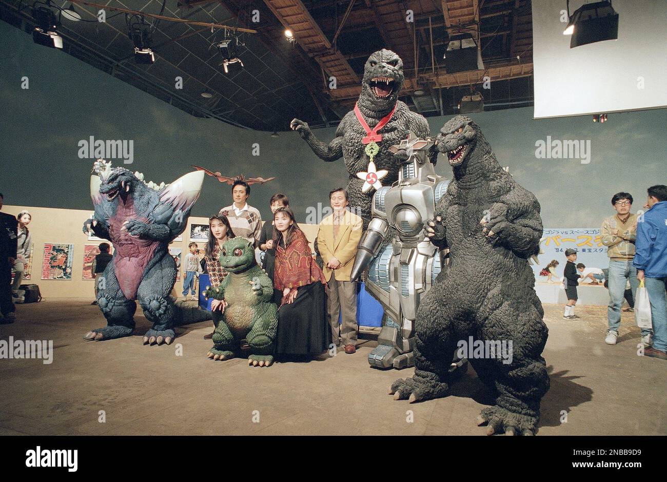 The Godzilla family poses with cast members of the latest adventure ...
