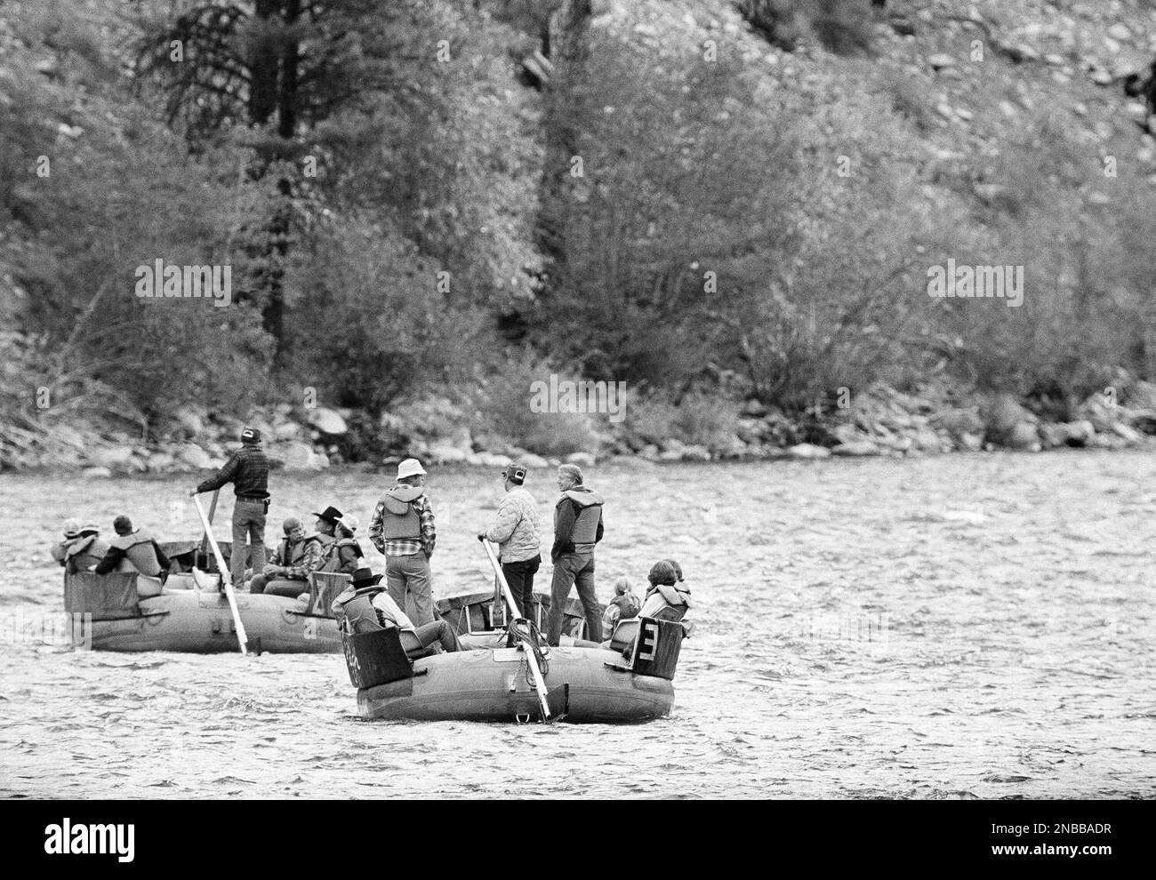 Guide Norm Guth steers a 20-foot diameter rubber raft carrying ...