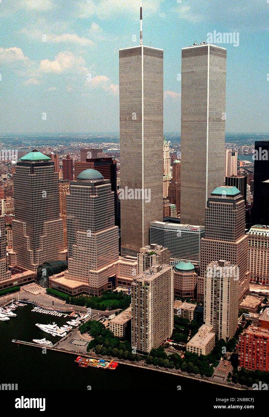 FILE - In this June 23, 1999 file photo, an aerial view shows the twin ...
