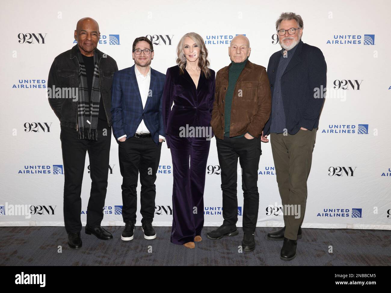 Michael Dorn, left, Josh Horowitz, Gates McFadden, Patrick Stewart, and ...