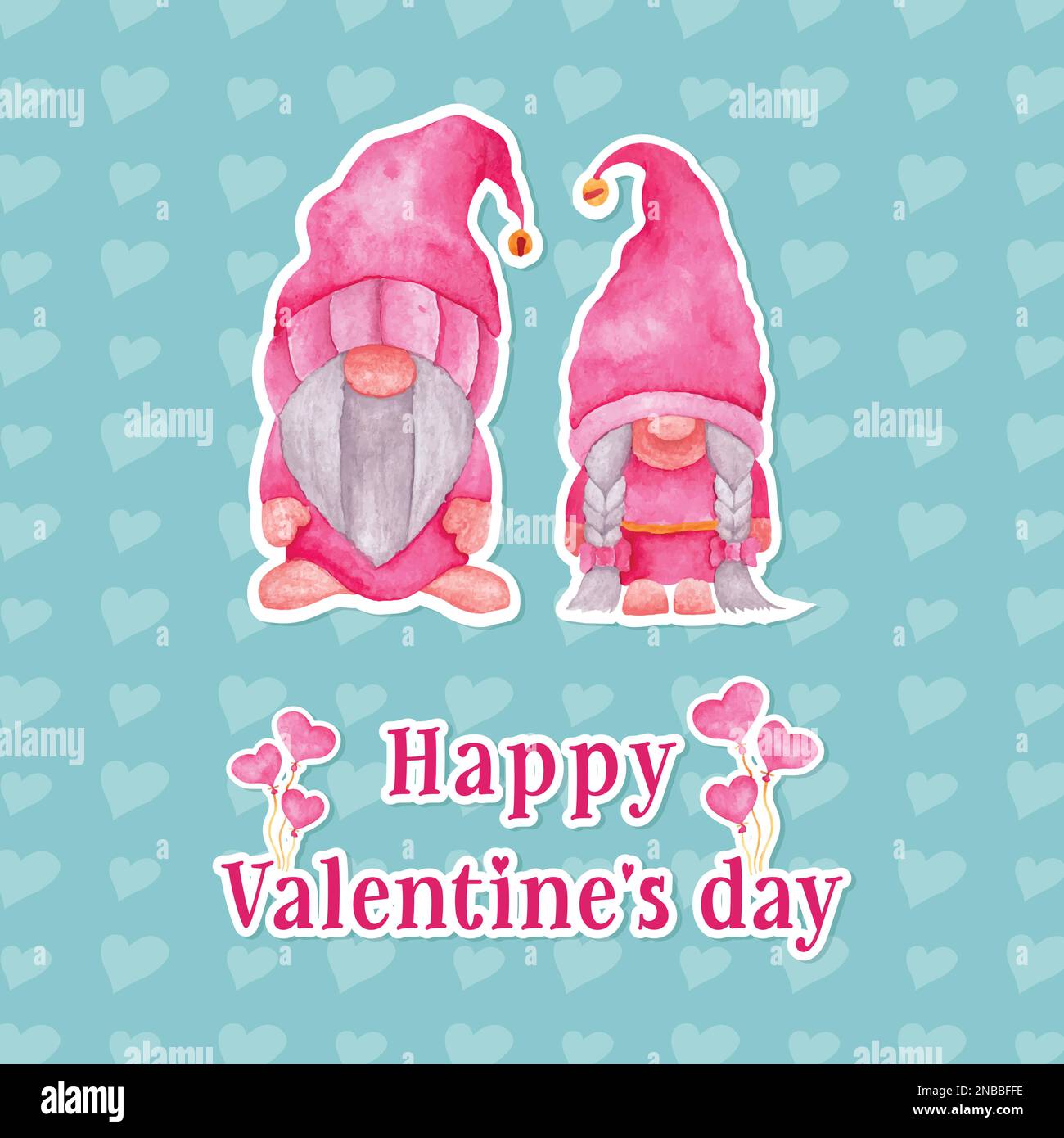 Happy Valentine Day With Cute Gnome Holding Heart Balloon, I love you ...