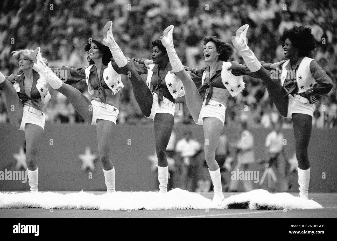 The Dallas Cowboys’ cheerleaders perform high-kicking routine at an NFL ...