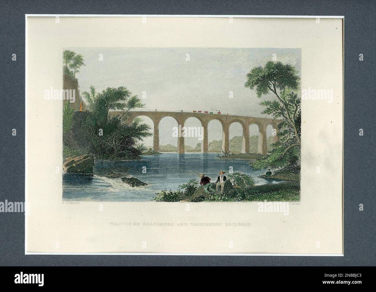 A water colored antique print of Baltimore, Maryland - Rail Viaduct ...