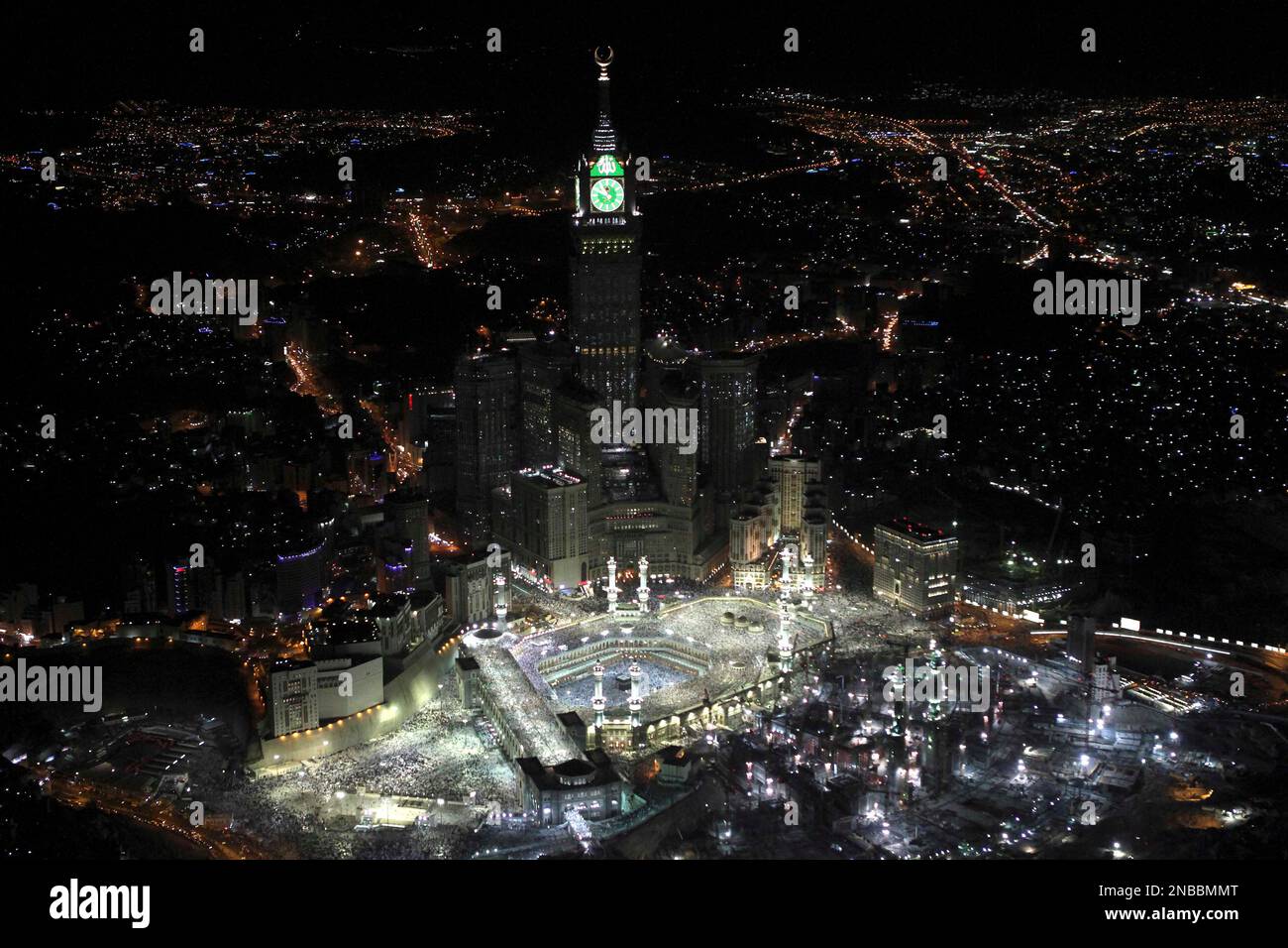 A general view shows the four-faced clock, atop the Abraj Al-Bait ...