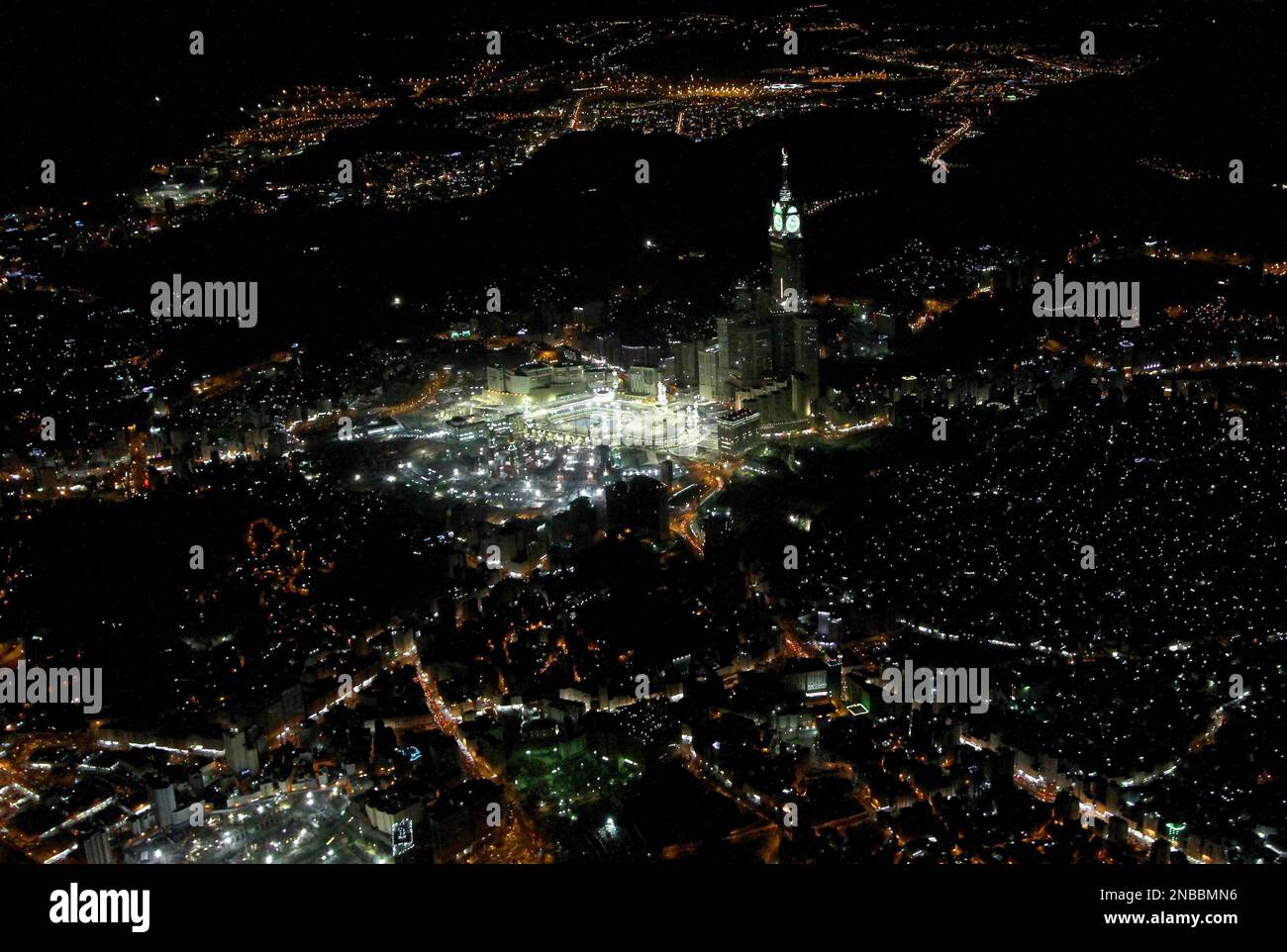 A general view shows the four-faced clock, atop the Abraj Al-Bait ...