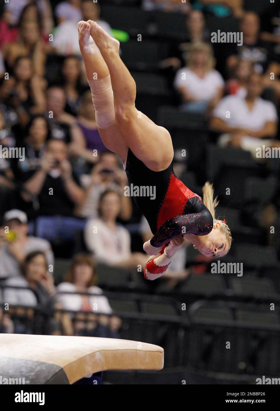 Shawn Johnson competes on the vault during the U.S. gymnastics ...