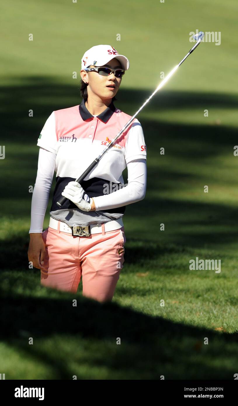 Na Yeon Choi, of South Korean, watches her shot out of a bunker on the ...