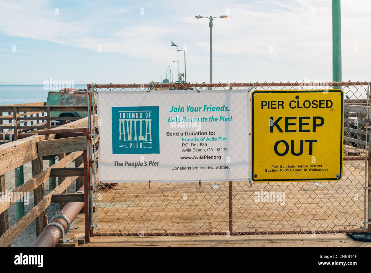 Avila Beach, California, USA - February 2, 2023. Pier Closed, Keep Out ...