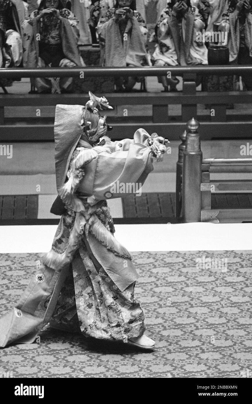 The performance of Bugaku titled “Manzairaku,” representing a phoenix ...