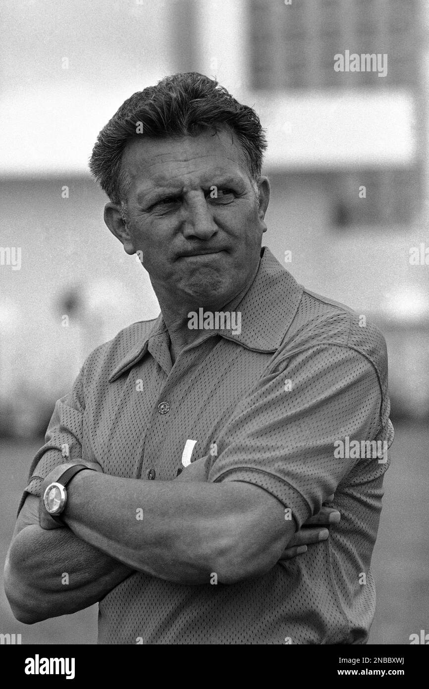 Former Buffalo Bills' coach Lou Saban appears determined as he readies ...