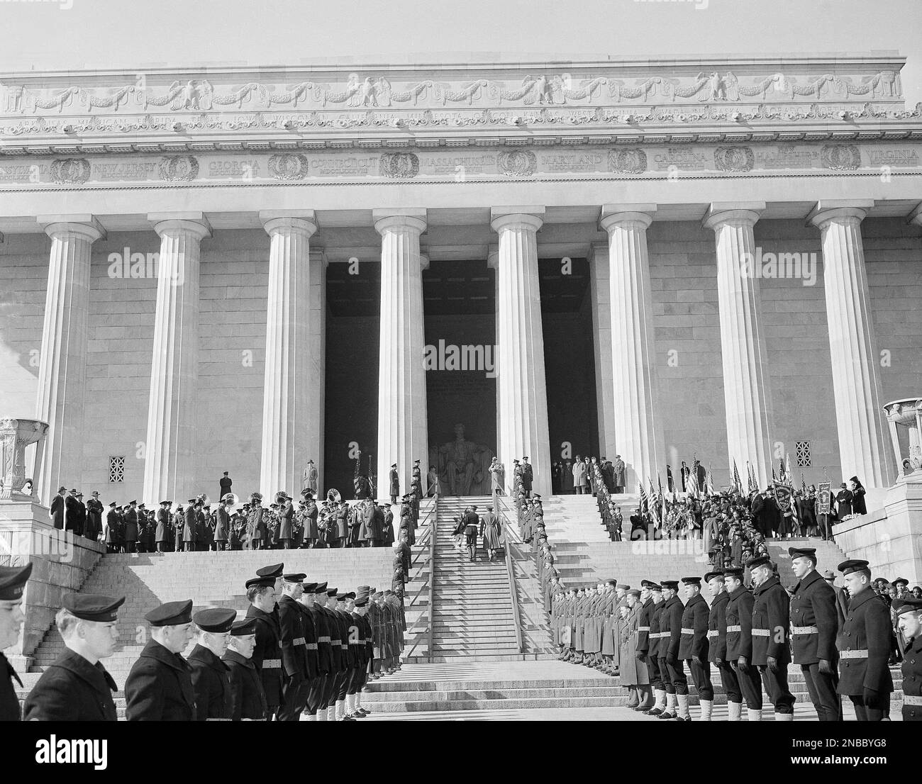 President Franklin D. Roosevelt with his wife Eleanor and aides pays ...