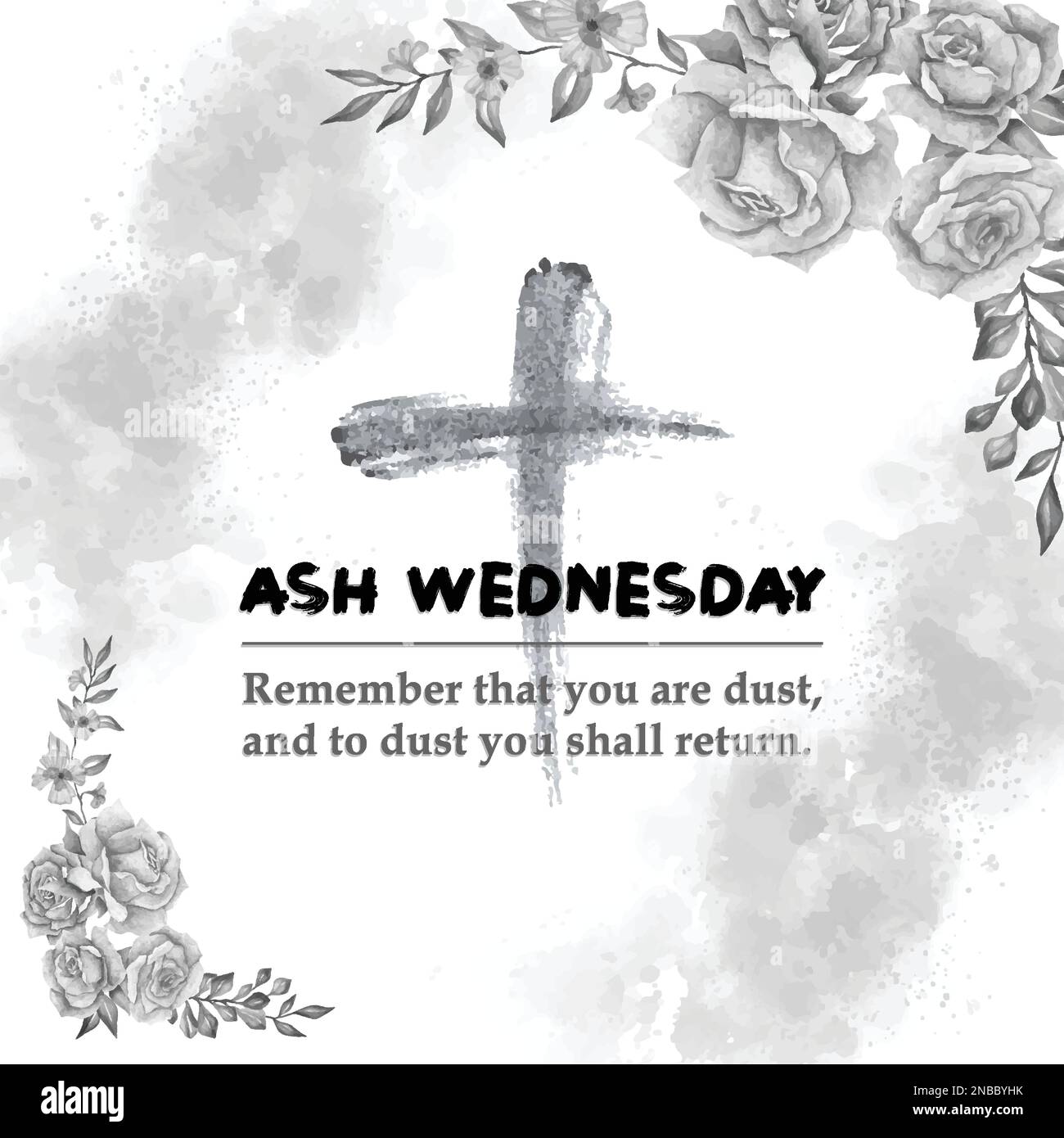 Ash Wednesday. Christian religious holiday. Grunge cross on gray ...