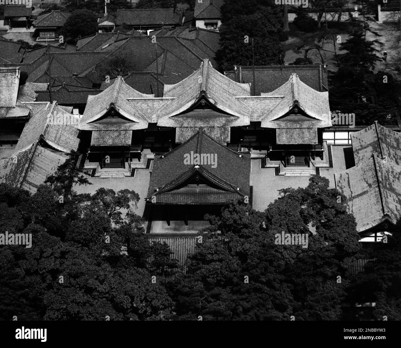 An aerial view of the Kashikodokoro in Tokyo, Japan on April 7, 1959 ...