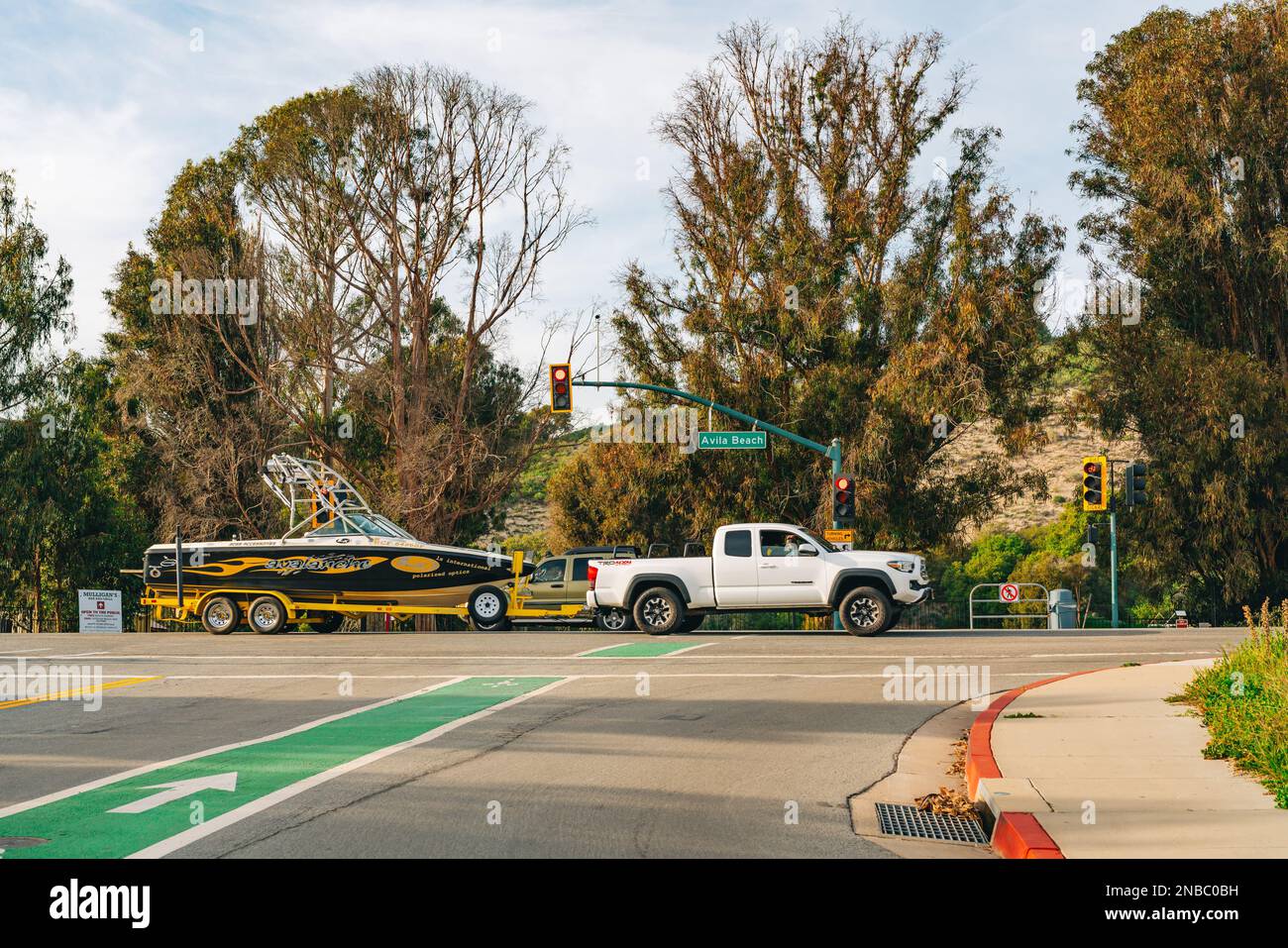 Avila Beach, California, USA - February 2, 2023 Avila Beach road sign ...