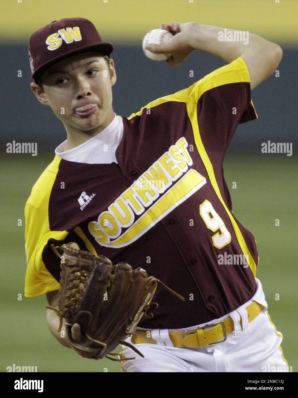 Lafayette, Louisiana pitcher Ethan Hines delivers against Warner Robins ...