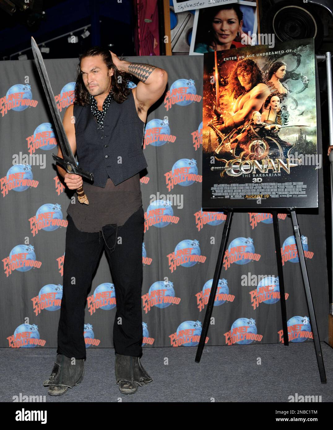 Actor Jason Momoa makes an appearance at Planet Hollywood Times Square ...