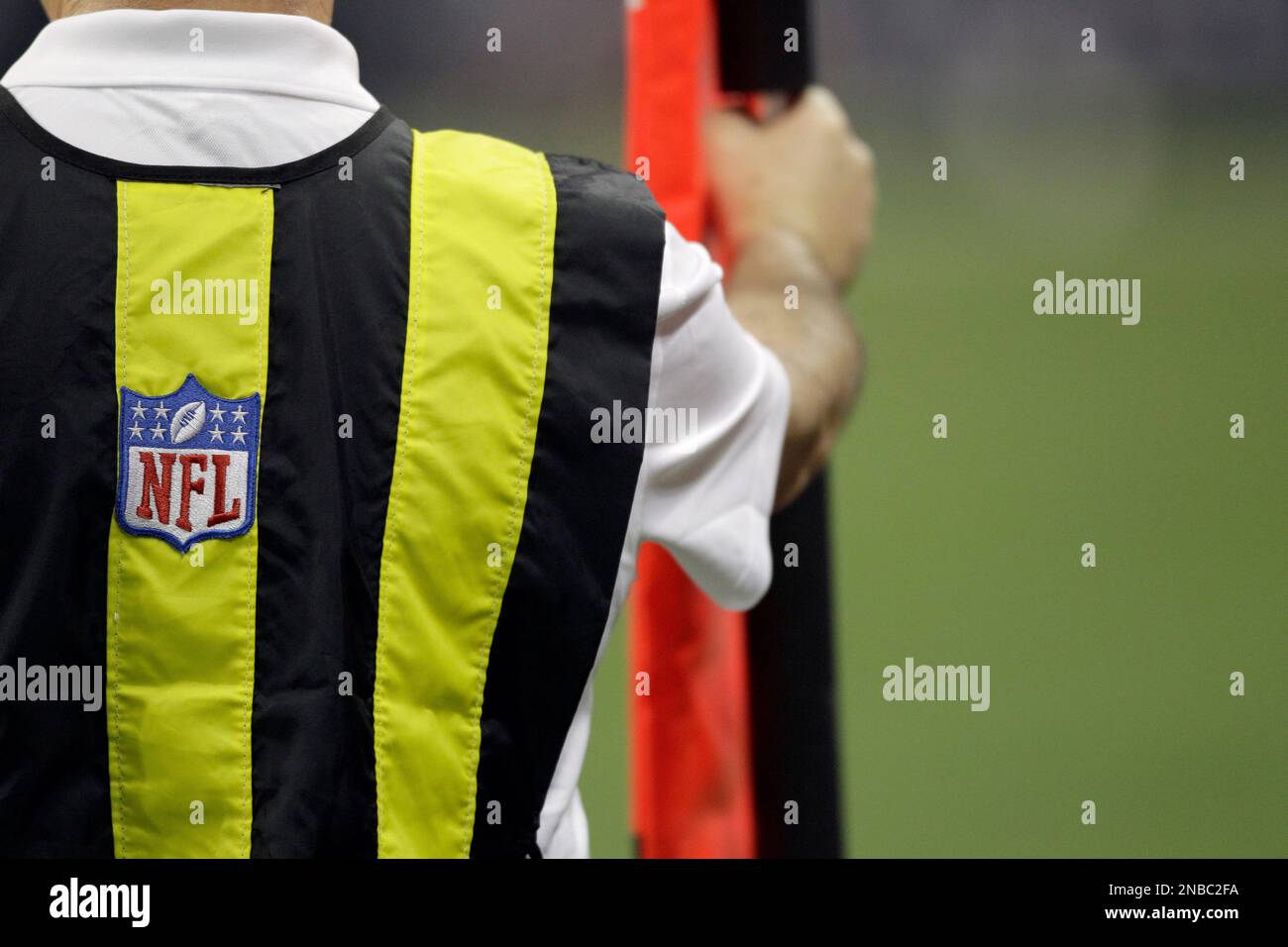 A member of an NFL chain crew during the third quarter of an NFL ...