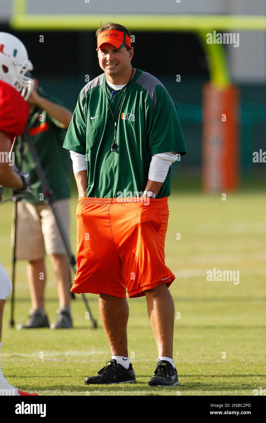 Miami's head football coach Al Golden adjusts his shorts during ...
