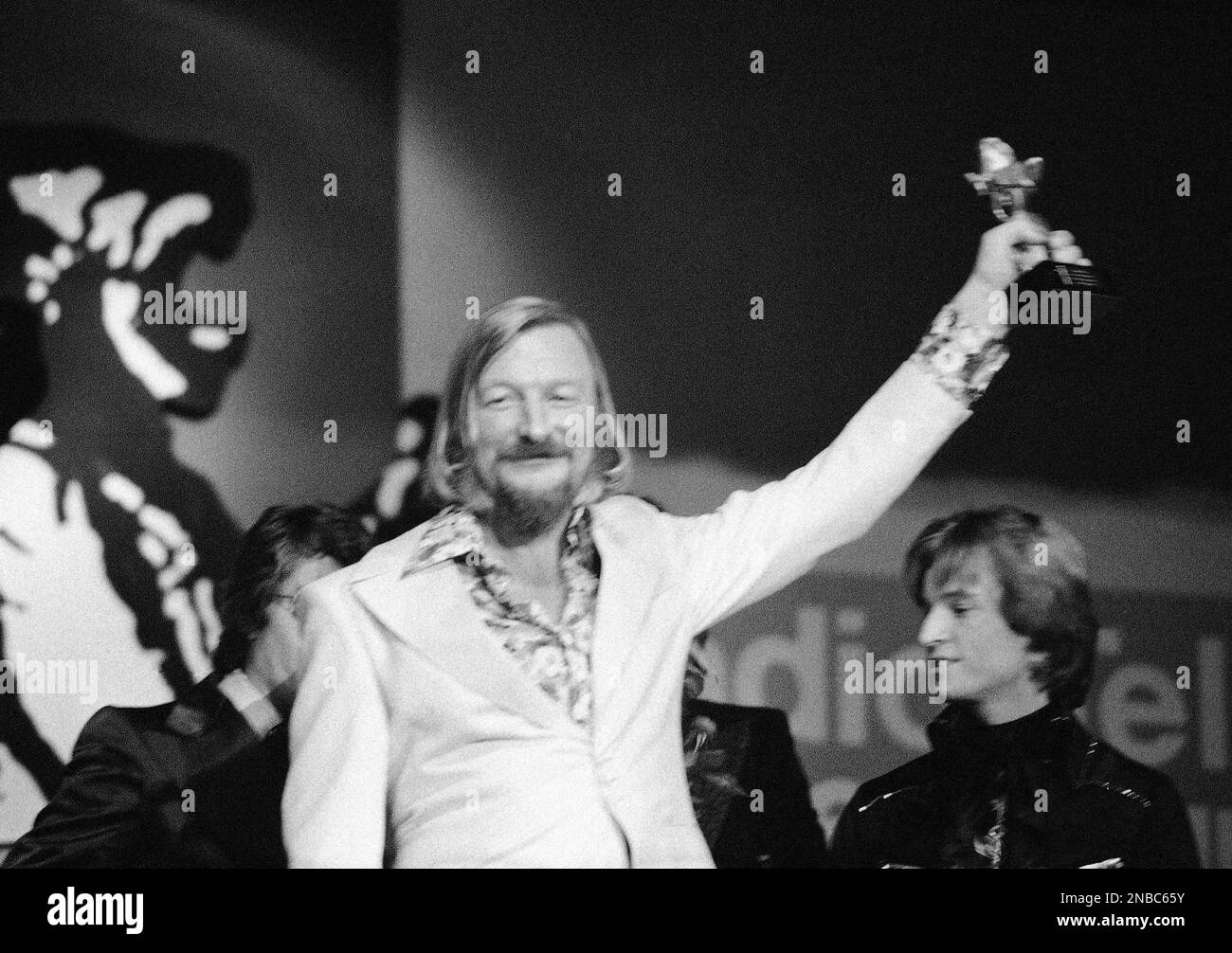 German band leader James shows his Radio Luxemburg "Golden Lion" Award ...