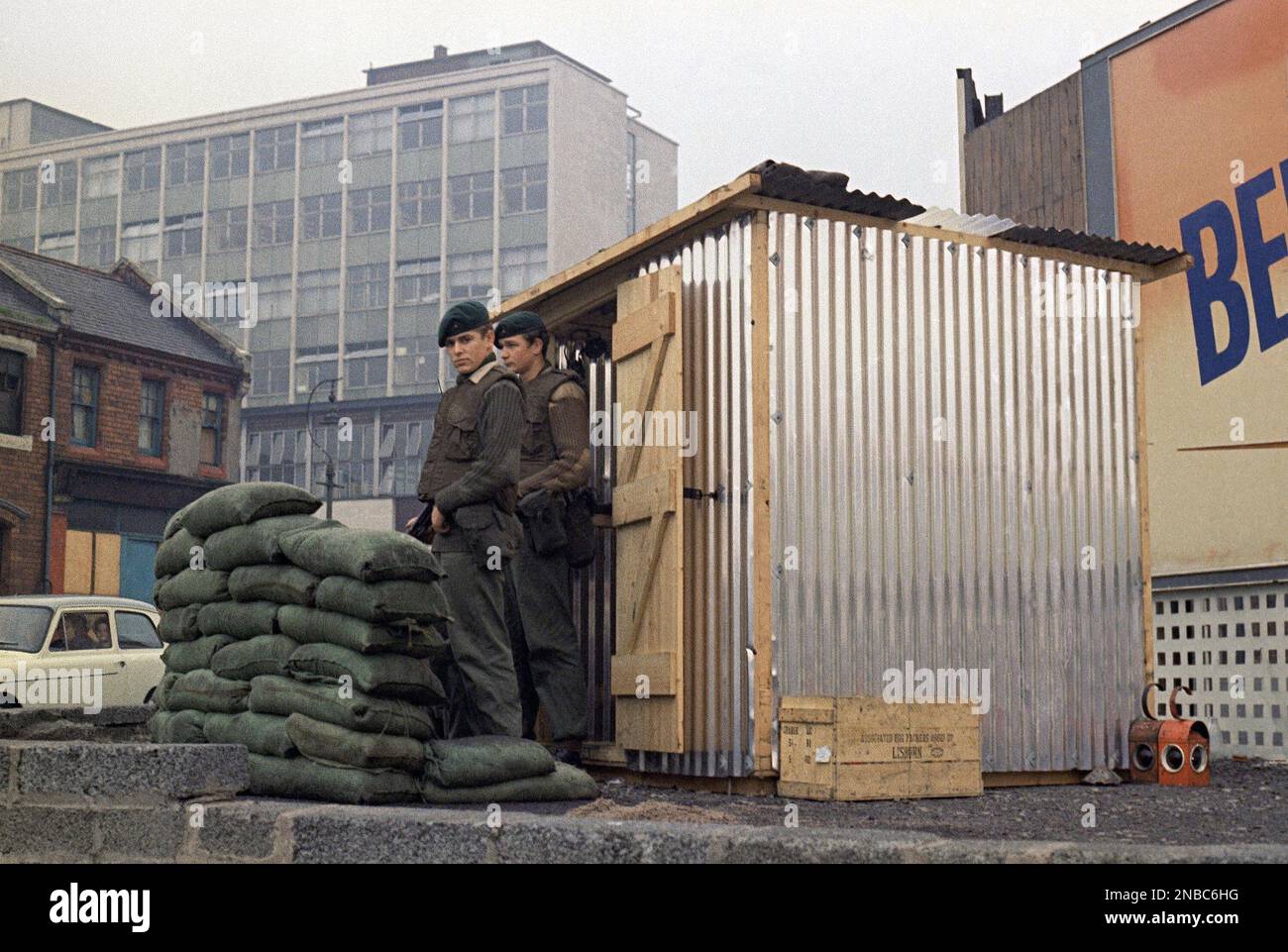 British troops in Belfast, Northern Ireland stand outside a new all ...