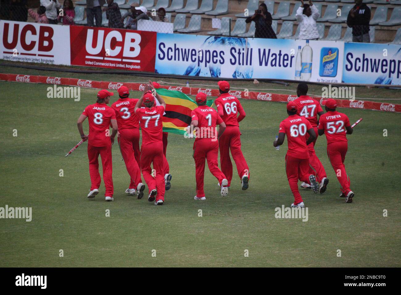 Zimbabwean players celebrate after beating Bangladesh by 5runs on the ...
