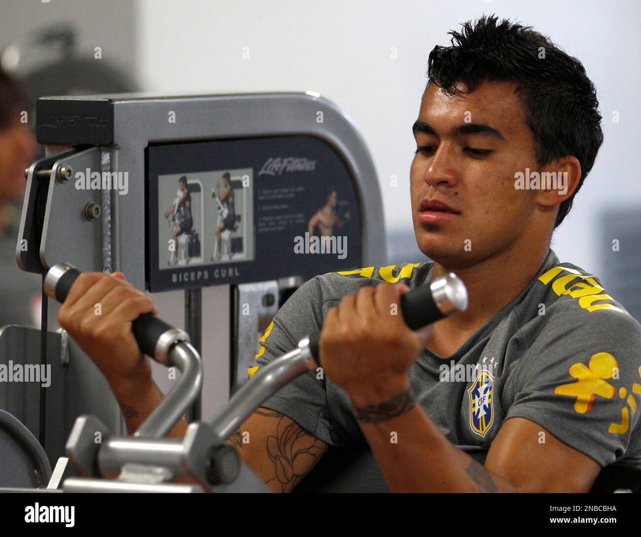 Brazil's Dudu exercises during a training session in Pereira, Colombia ...