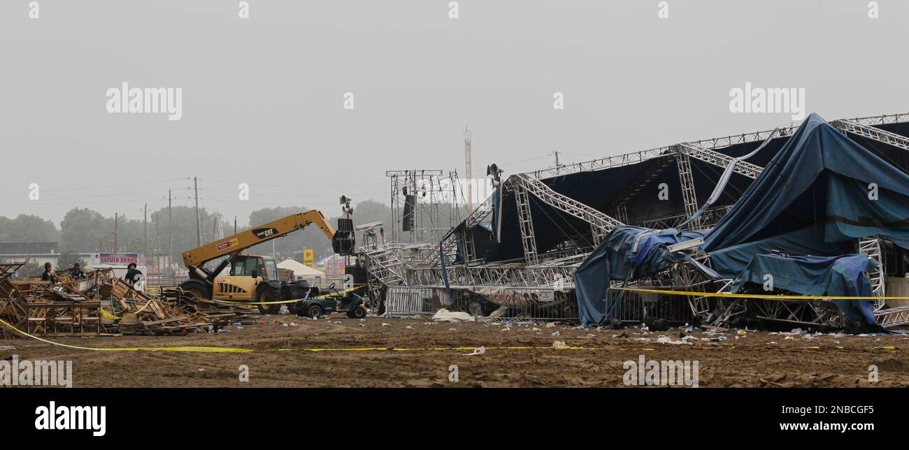 Indiana State Police and authorities survey the collapsed rigging and ...
