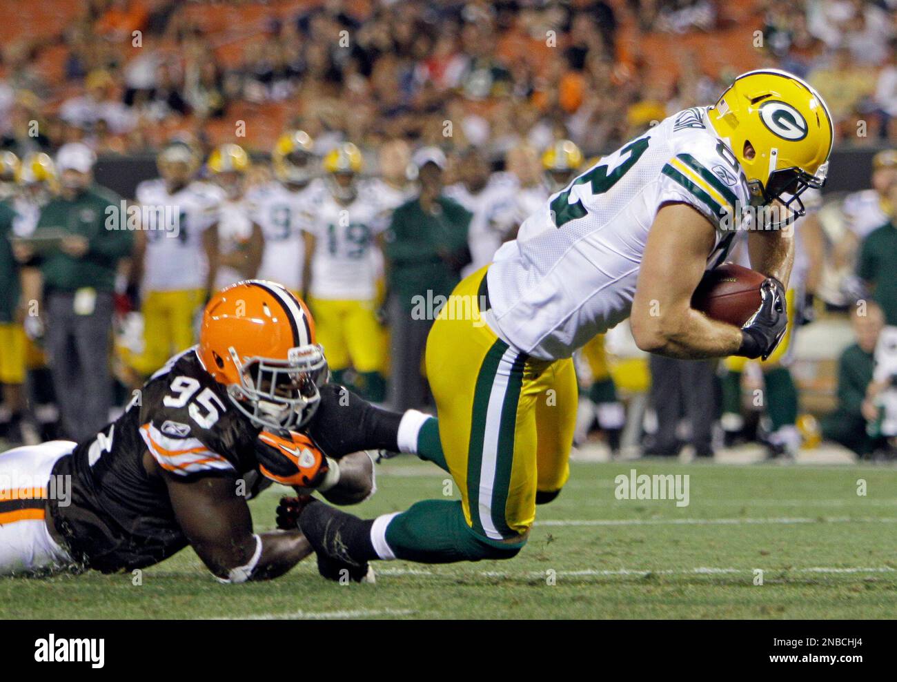 Green Bay Packers tight end Ryan Taylor is tackled short of the goal ...