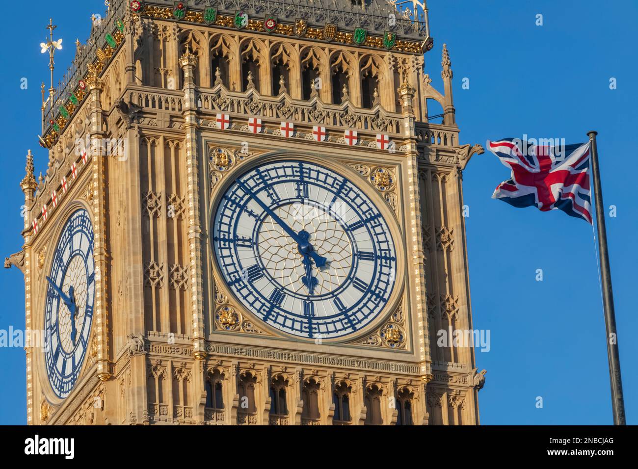 England, London, Westminster, Big Ben and Union Jack Flag Stock Photo ...