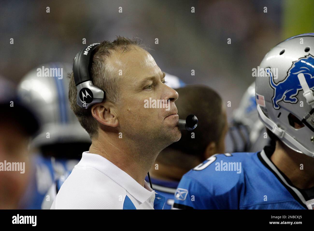 Detroit Lions offensive coordinator Scott Linehan is seen during the ...