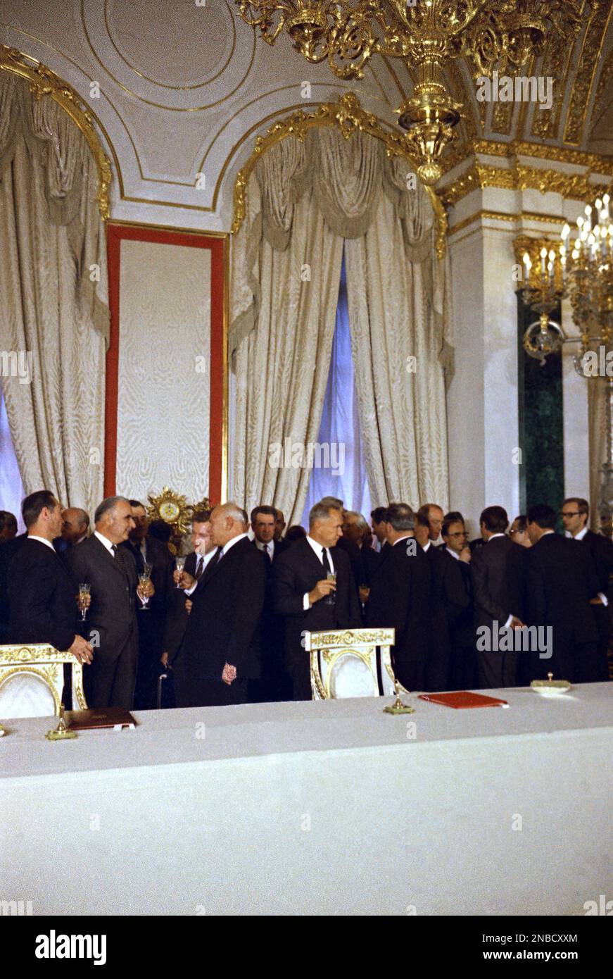 French President Georges Pompidou, second from left, after signing the ...