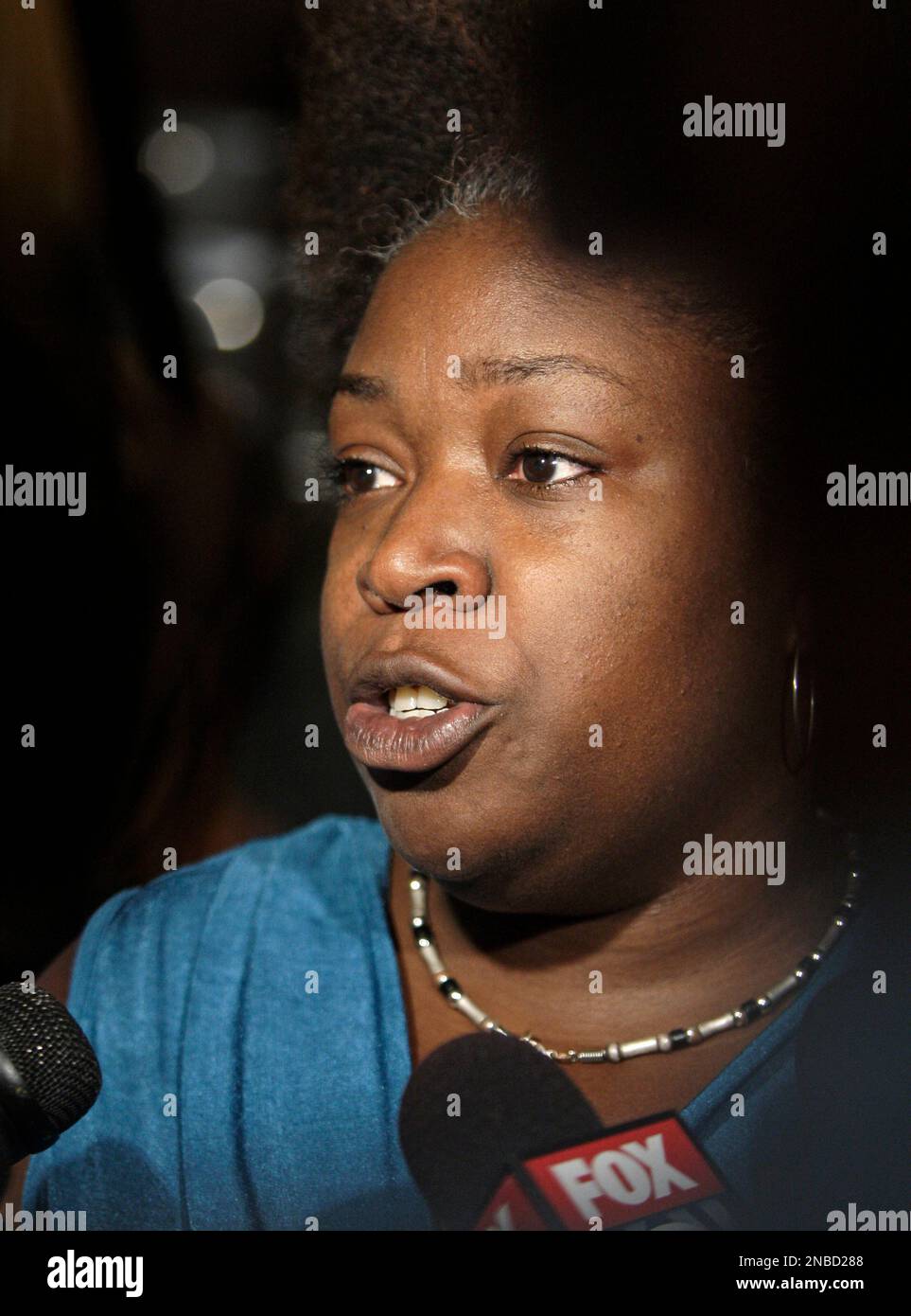 Vanessa Gay, a surviving victim, speaks to the media after the jury ...