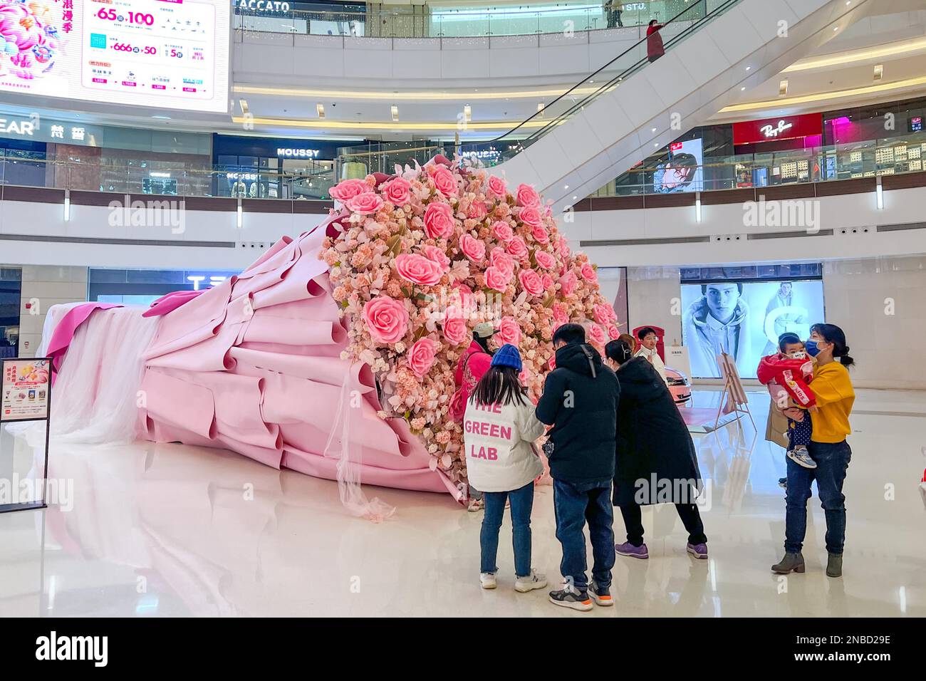 A giant bouquet of rose appears in a shopping mall, creating romantic ...