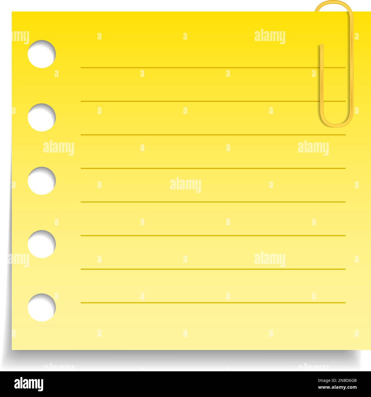 Blank yellow paper note with clip on white background, vector eps10 ...