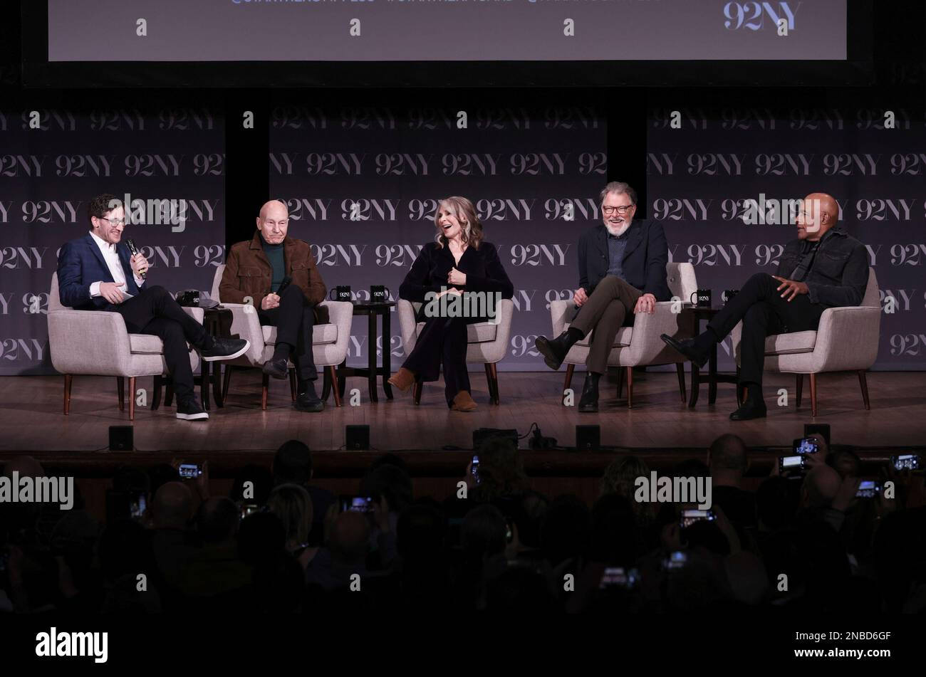 Josh Horowitz, left, Patrick Stewart, Gates McFadden, Jonathan Frakes ...