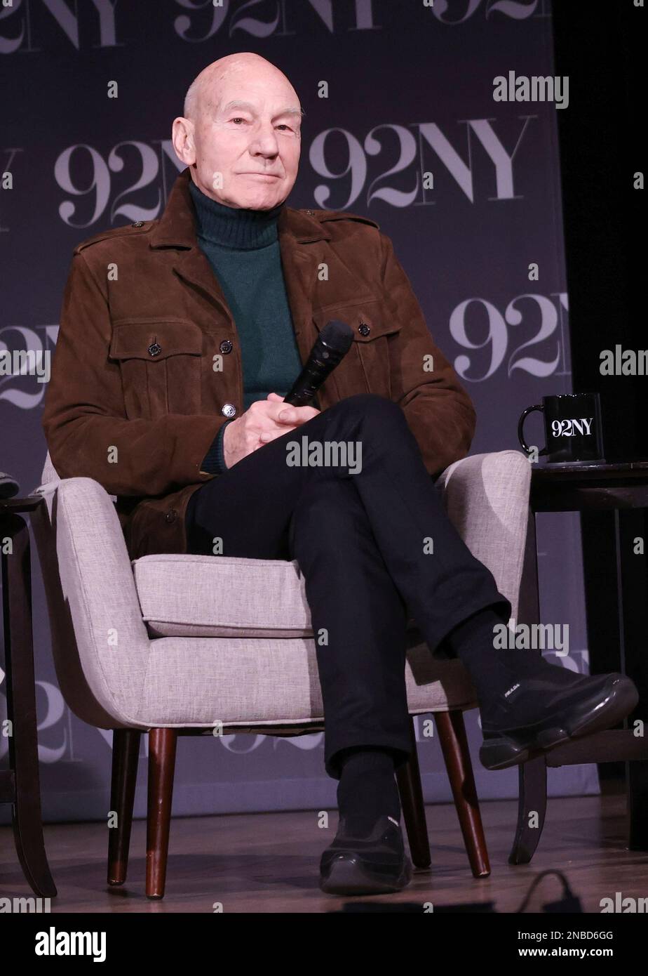 Patrick Stewart speaks on stage after a screening of "Star Trek: Picard ...
