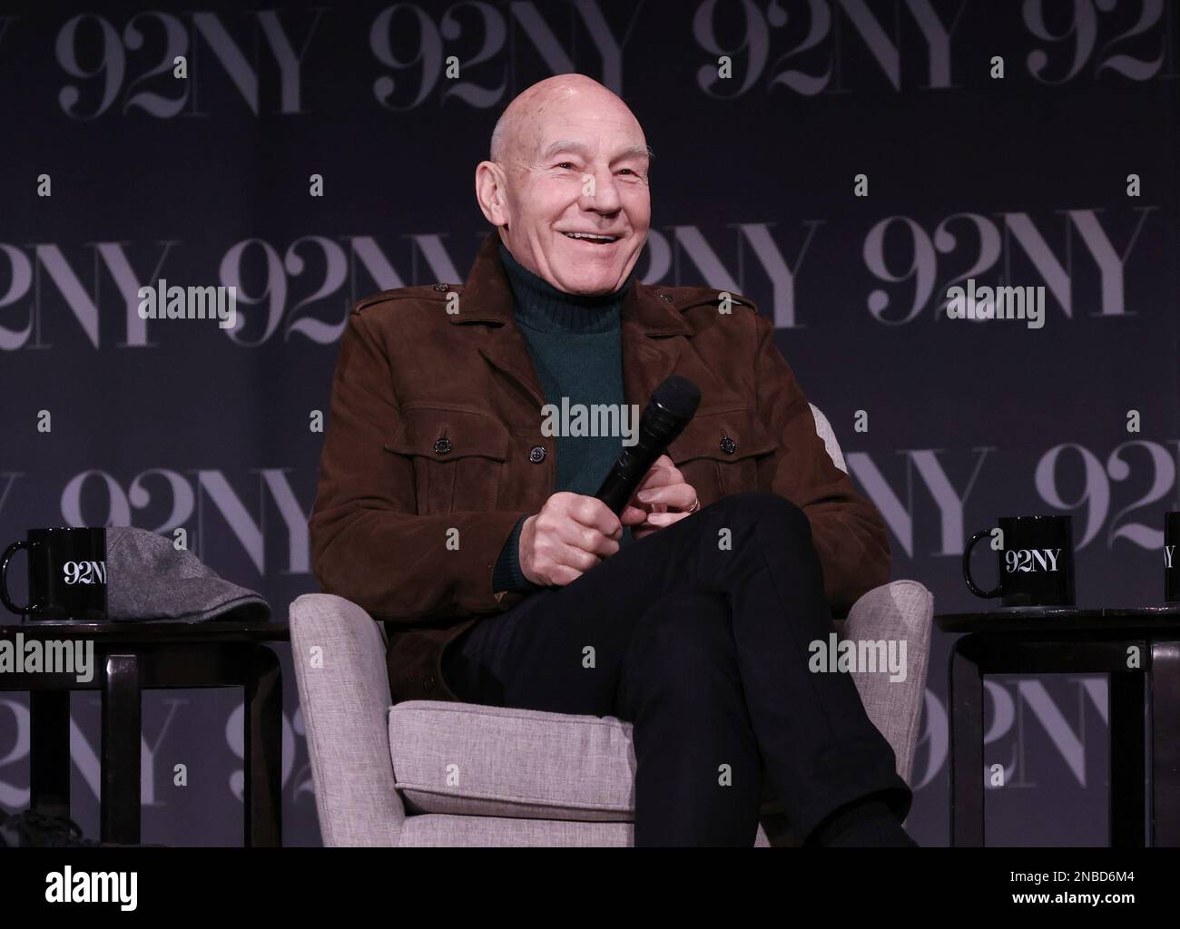 Patrick Stewart speaks on stage after a screening of "Star Trek: Picard ...